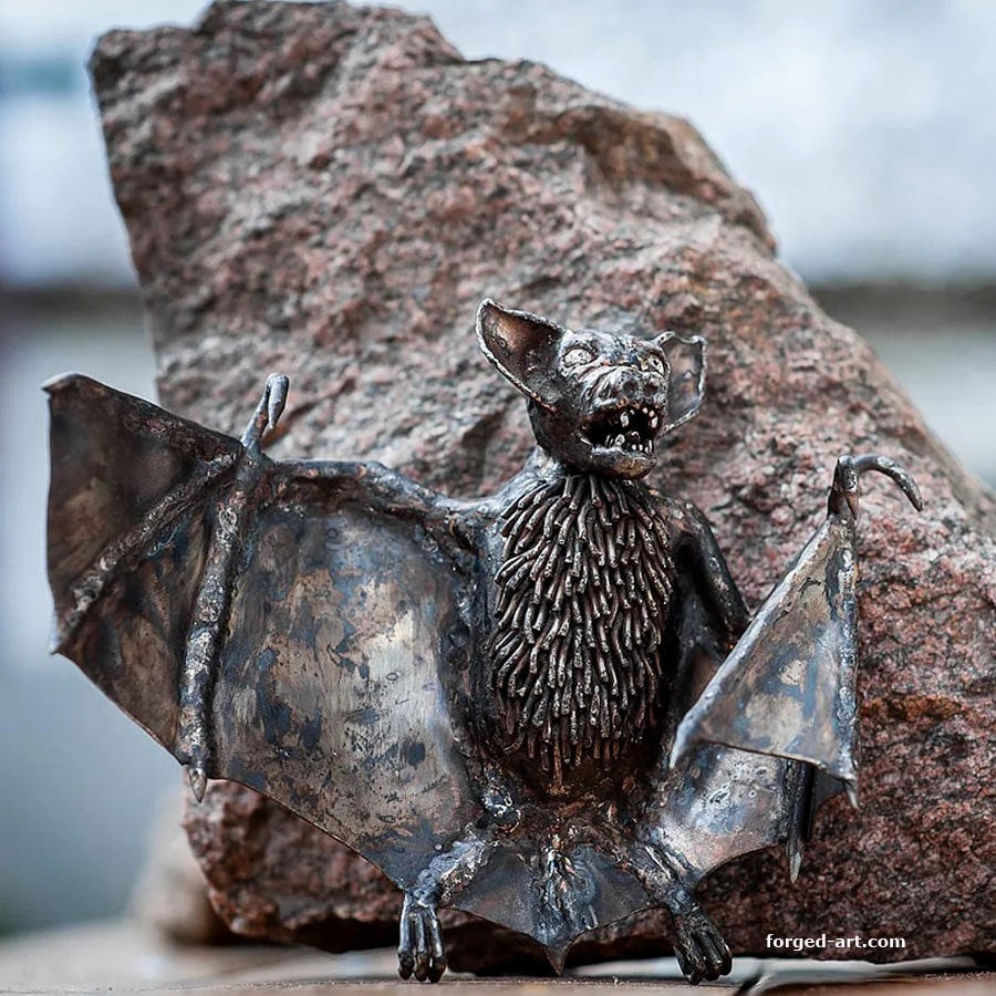 A figure of a bat made of stainless steel